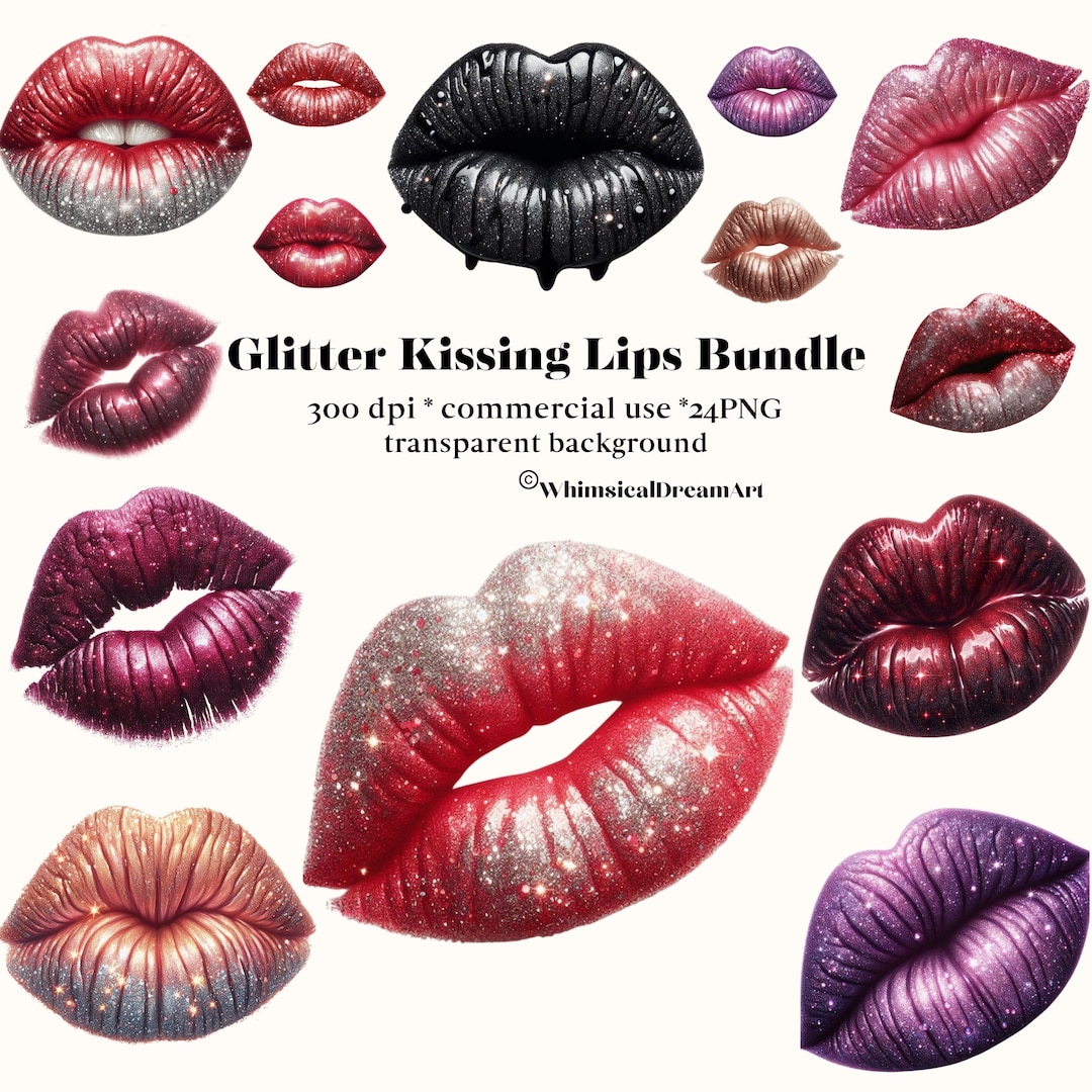24 Kissing Lips Clipart, Valentine, Colorful Bundle, Lipstick Kisses ...