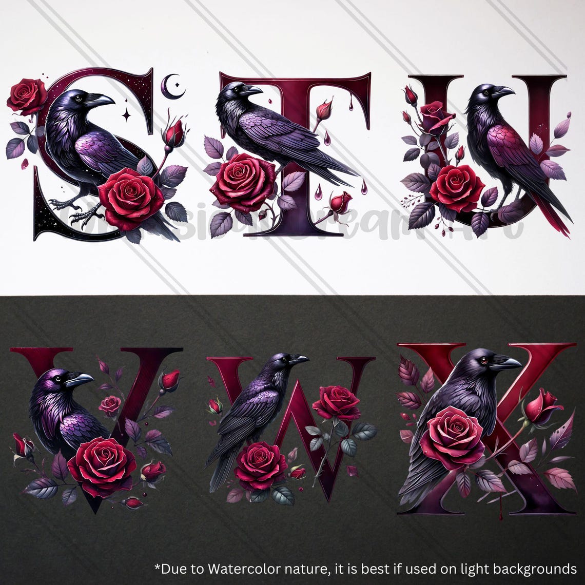 Dark Raven Clipart Decorative Letters, Uppercase Alphabet Set, Clipart ...