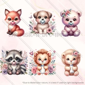 30 Watercolor Cute Baby Animal Clipart, Animals Png, Baby Images ...