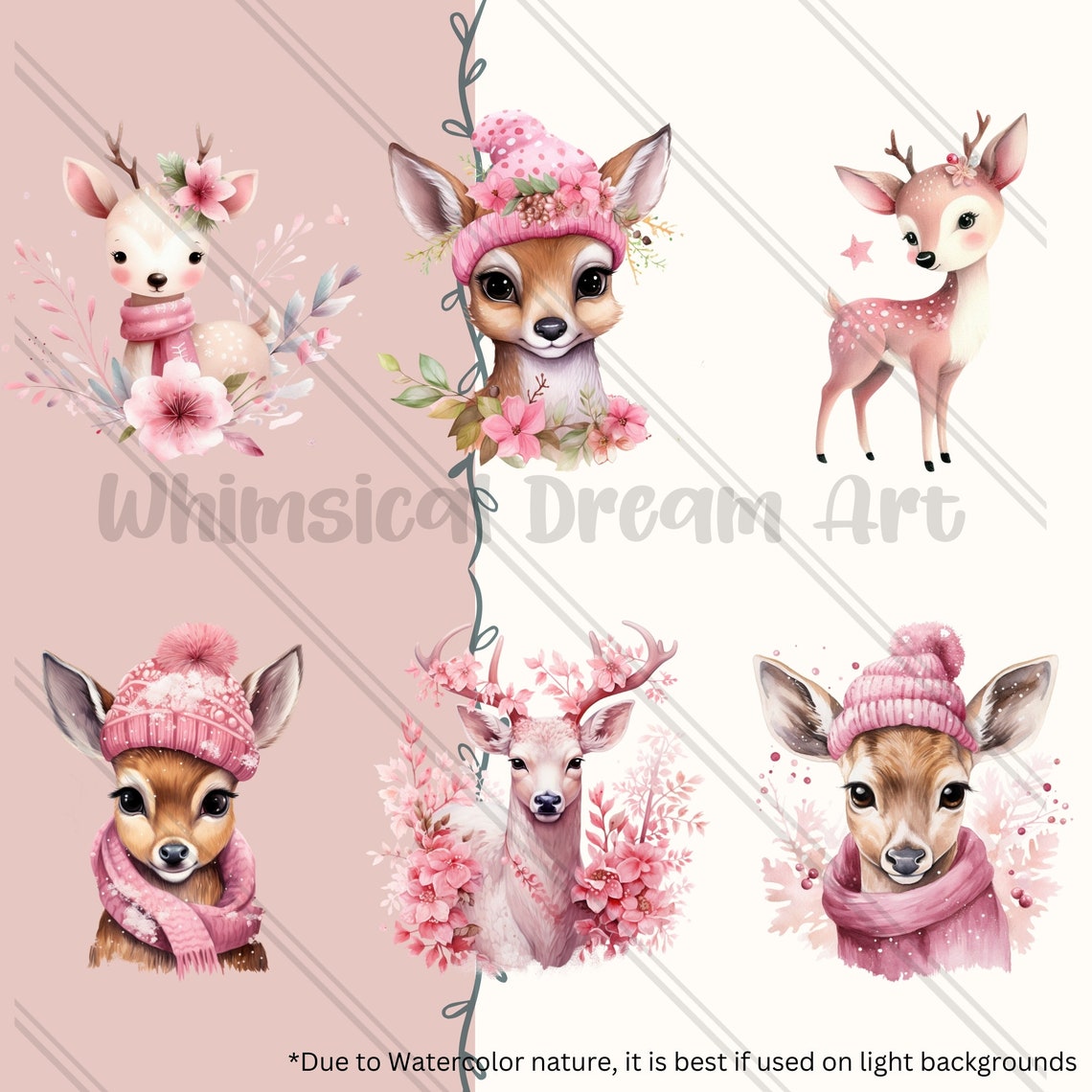 27 Christmas Cute Reindeer Clipart Bundle, Watercolor Deer, Pink ...