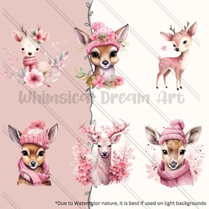 27 Christmas Cute Reindeer Clipart Bundle, Watercolor Deer, Pink ...