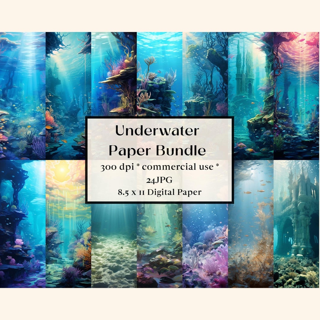 24 Enchanted Underwater Digital Paper, Under the Sea Background, Nature ...