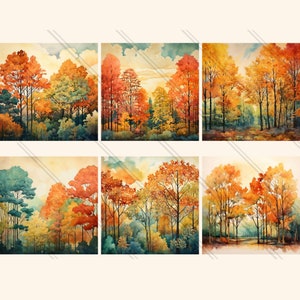 24 Autumn Tree Paper, Printable Watercolor Fall Landscape Paper, Cozy ...