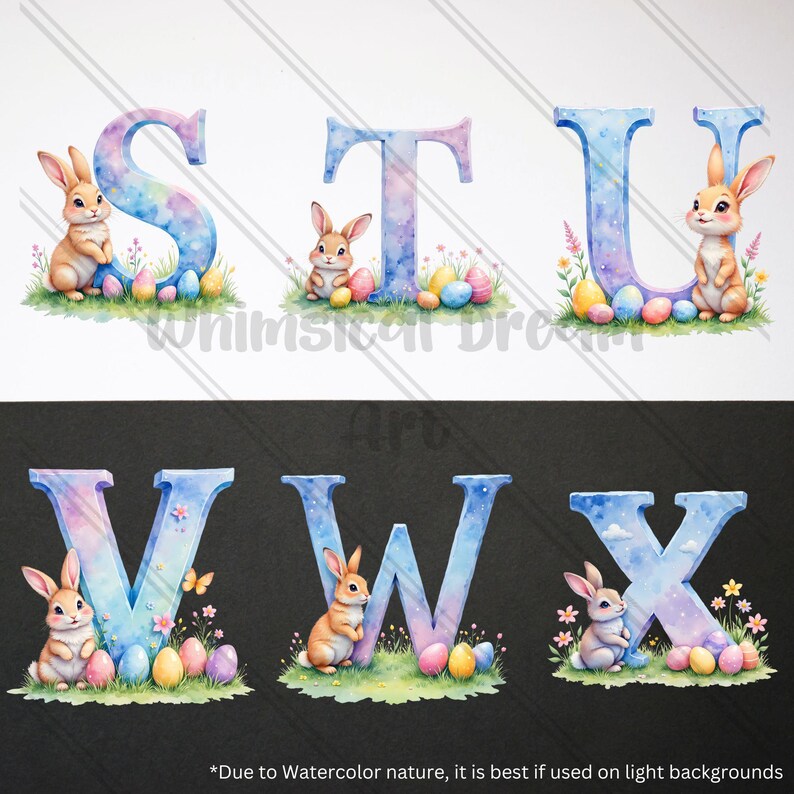 Easter Bunny Clipart Decorative Letters, Uppercase Alphabet Set ...