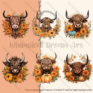 24 Watercolour Fall Highland Cow Clipart Bundle, Pumpkins, Autumn ...