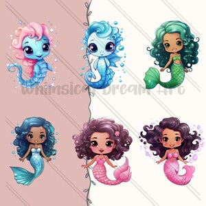 24 PNG Cute Mermaid Clipart, Watercolor Sea Life Bundle, Instant ...