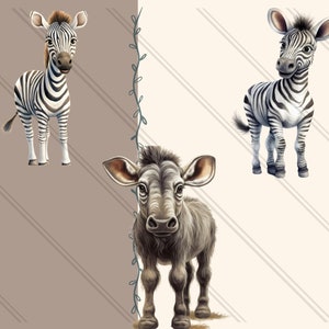 48 Cute Baby Animals Clipart Watercolor Bundle, Jungle Safari PNG ...