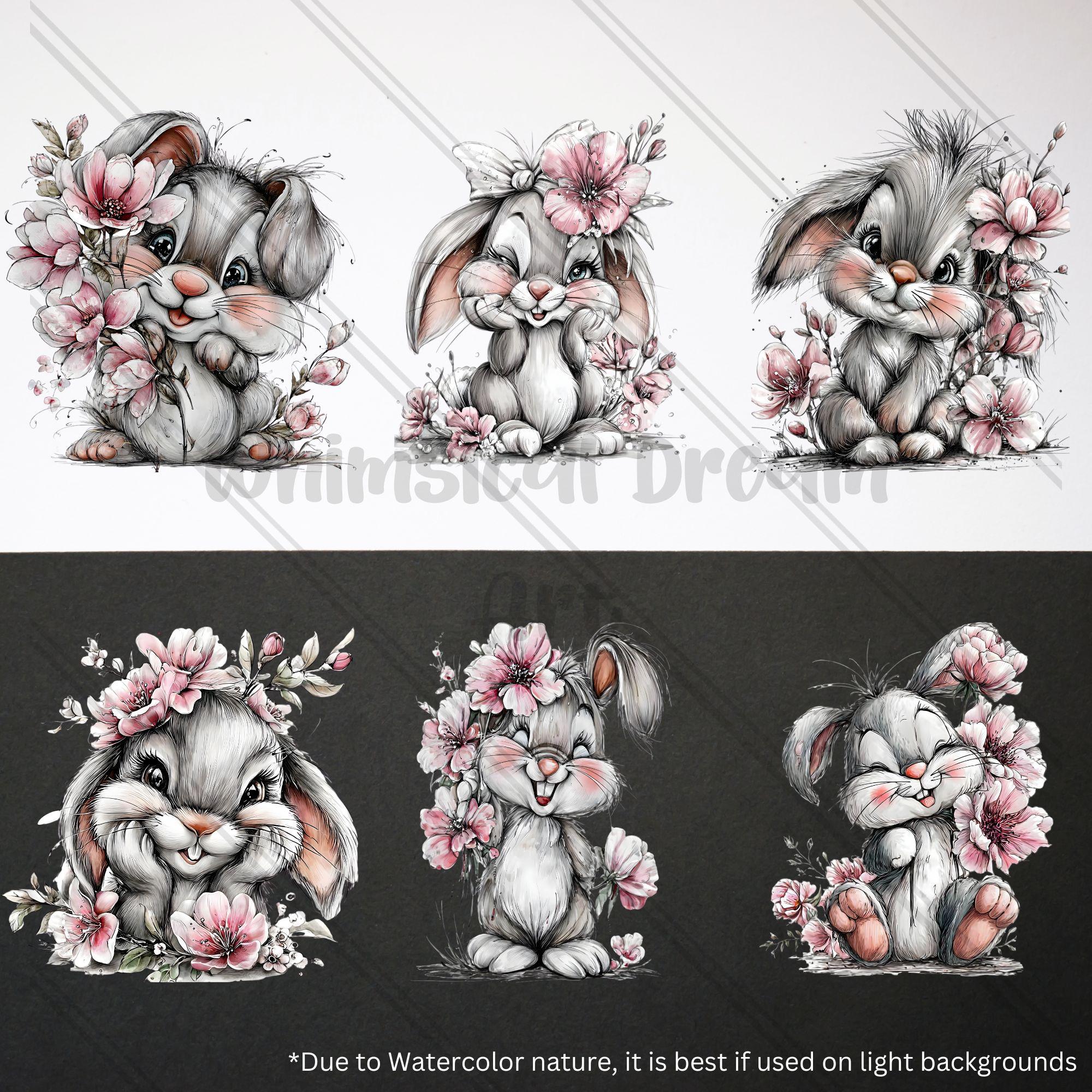 29PNG Floral Bunny Clipart, Cute Rabbit With Flowers, Nursery Art ...