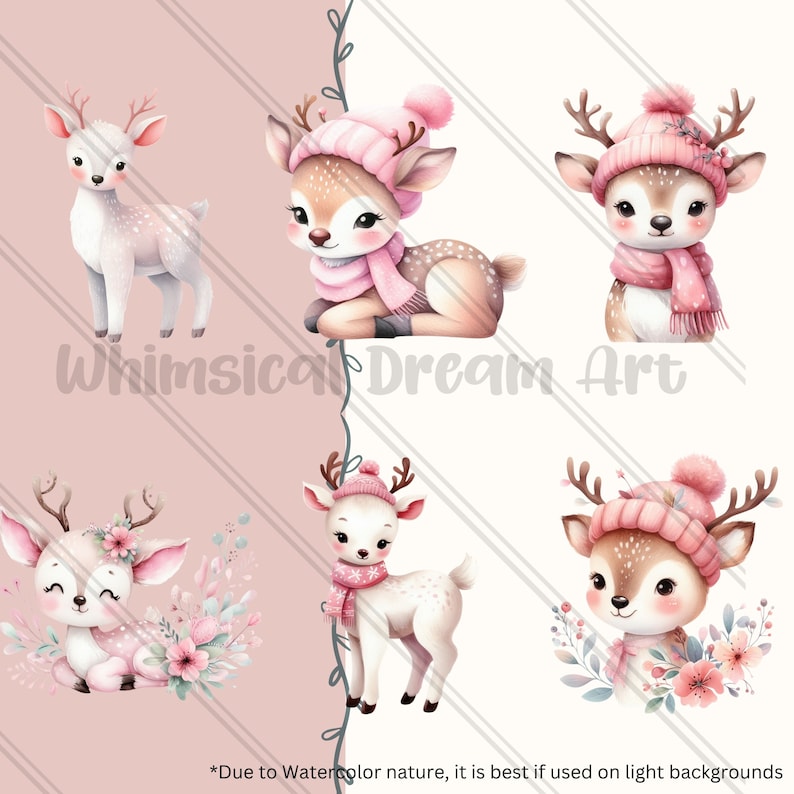 27 Christmas Cute Reindeer Clipart Bundle, Watercolor Deer, Pink ...
