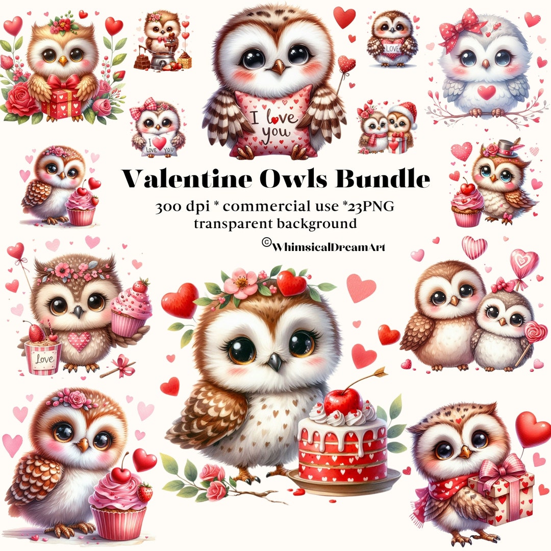 23 Valentine Baby Owls PNG Collection, Valentines Day Clipart, Romantic ...