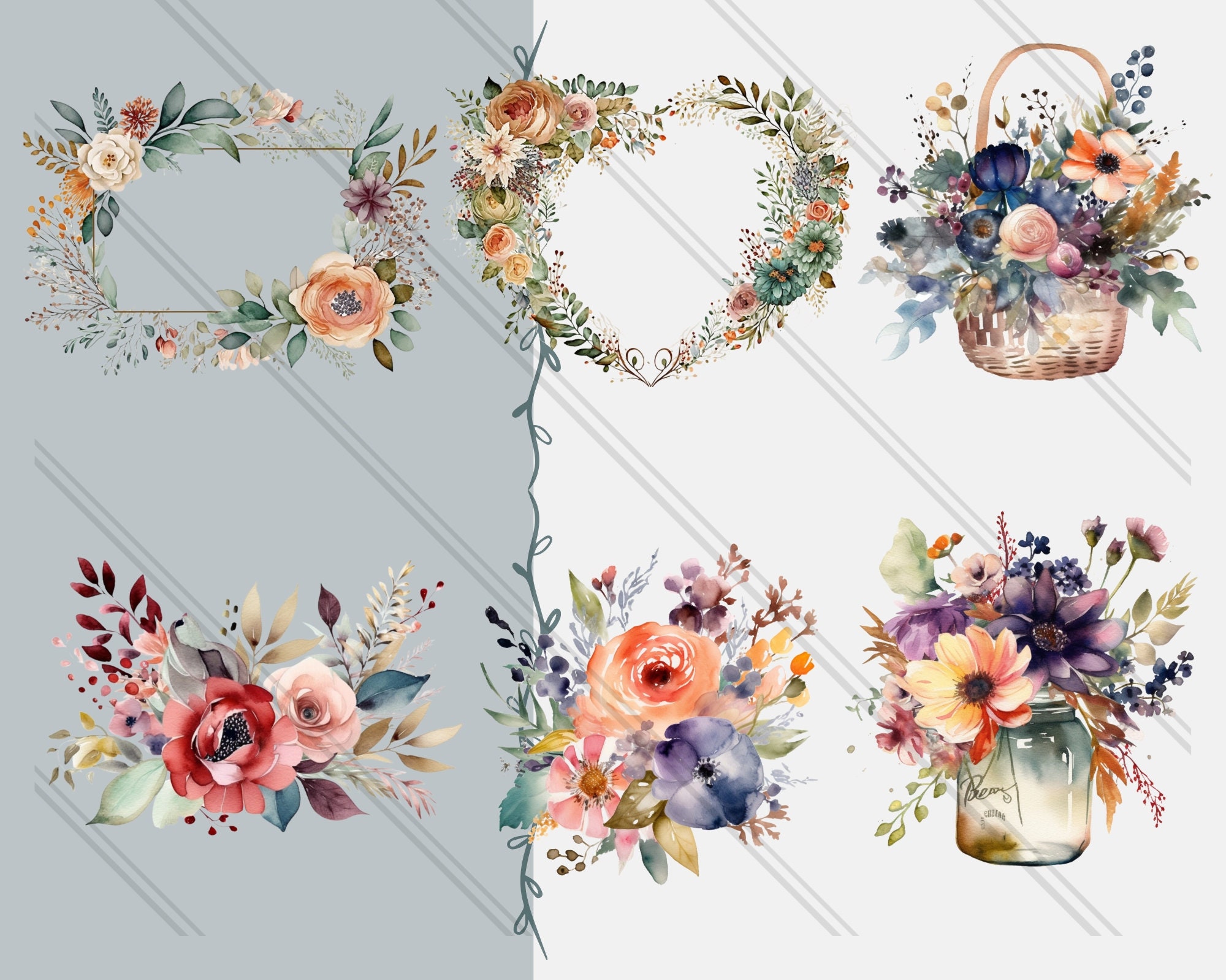 27 Boho Flowers PNG Bundle Watercolor Floral Clipart - Etsy