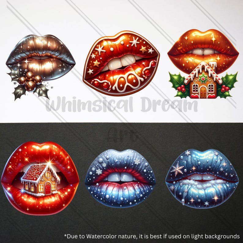 25 Christmas Lips Clipart Bundle, Festive Lips Sublimation Designs for ...
