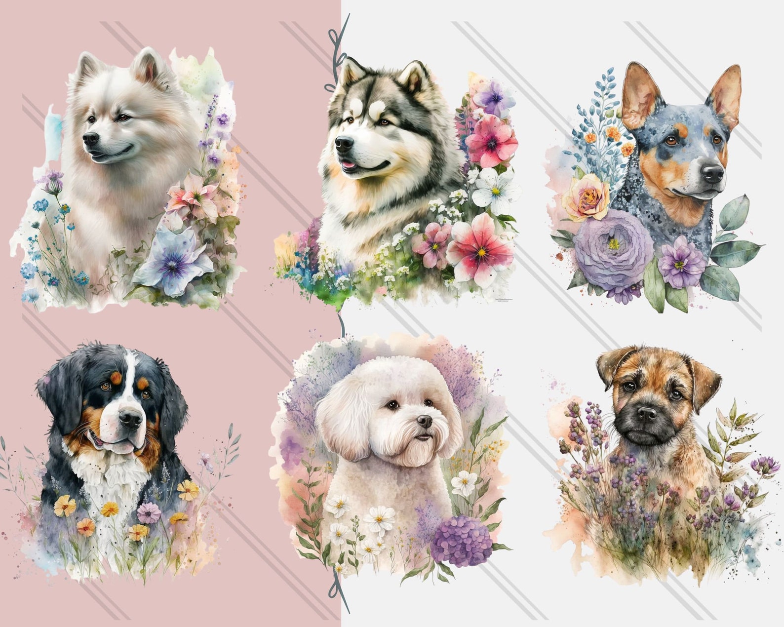 21 Watercolor Dog Clipart Set ,dog PNG Bundle , Floral Dog, Watercolor ...