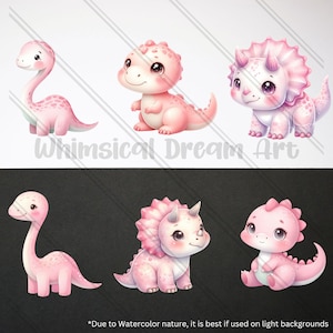 24 Watercolor Girl Dinosaurs Clipart, Girly Dino Theme Baby Party ...
