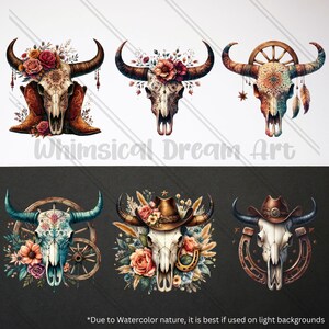 24 Watercolor Western Rustic Cow Skull, Cowgirl Floral Wedding PNG ...