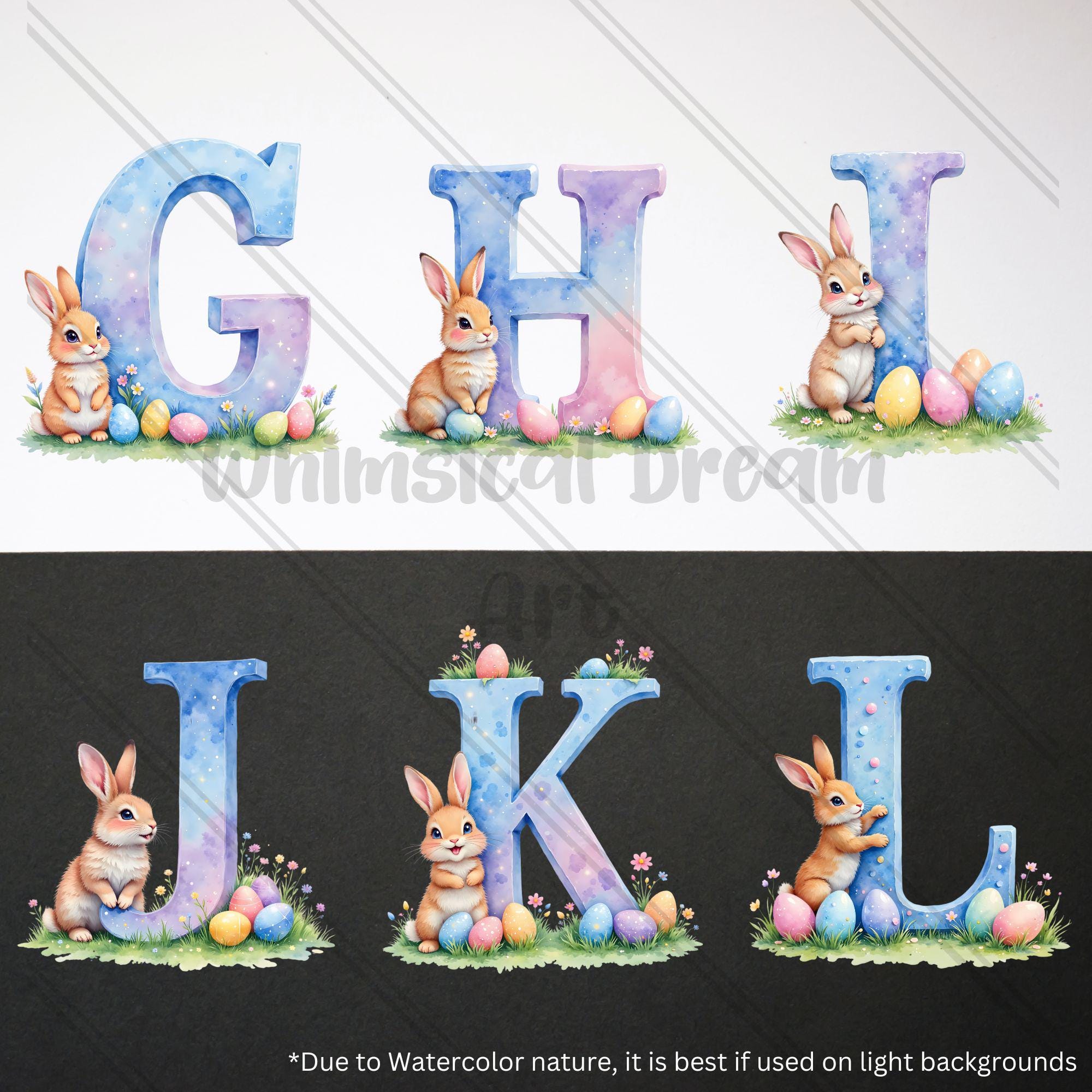 Easter Bunny Clipart Decorative Letters, Uppercase Alphabet Set ...