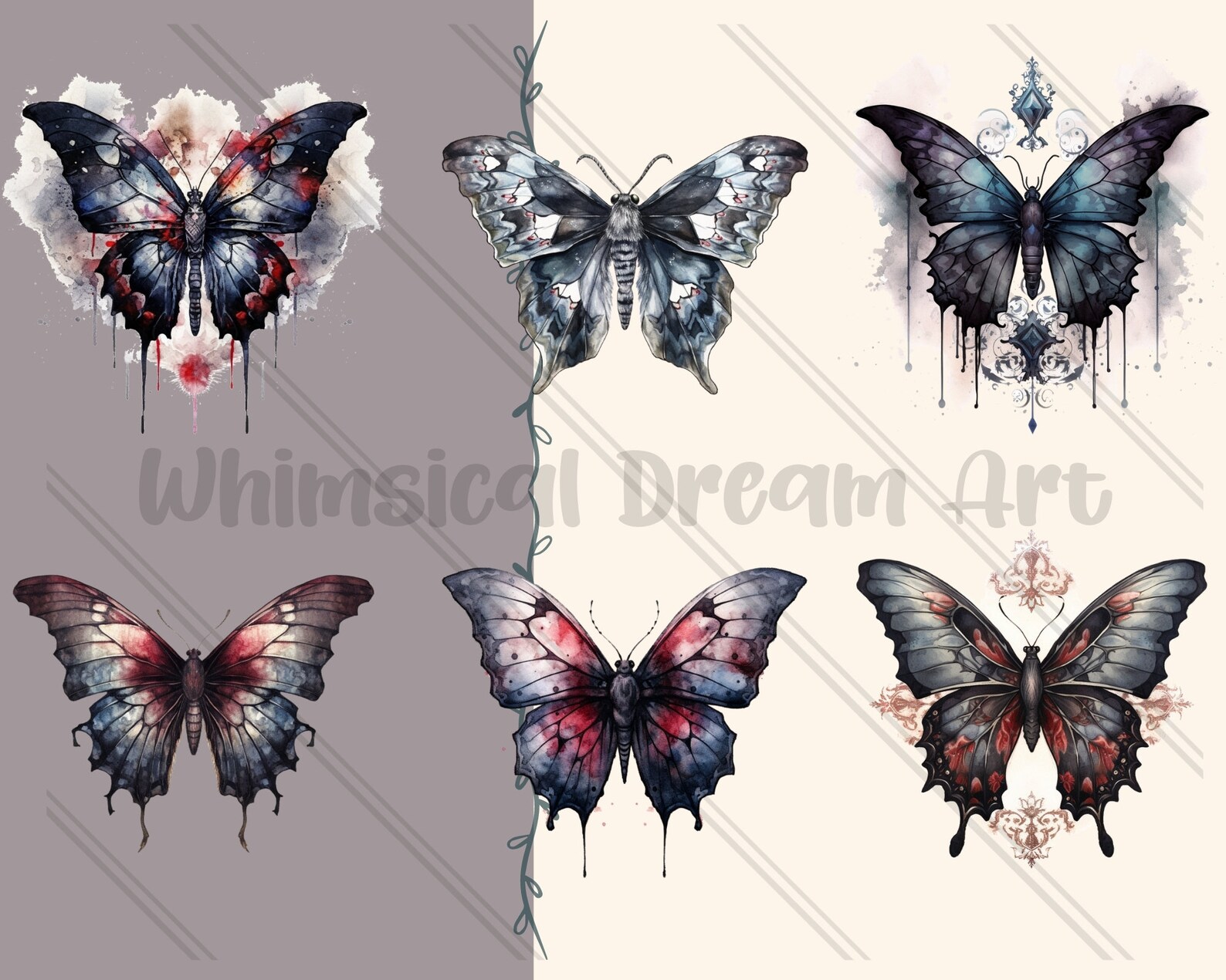 28 Gothic Butterflies and Moth Clipart - Dark Fantasy Clip Art Graphics ...