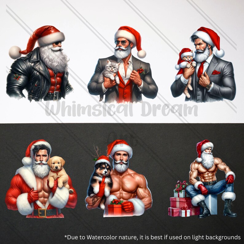 24 Santa Daddy Clipart Bundle, Handsome Santa Png , Biker Santa Clipart ...