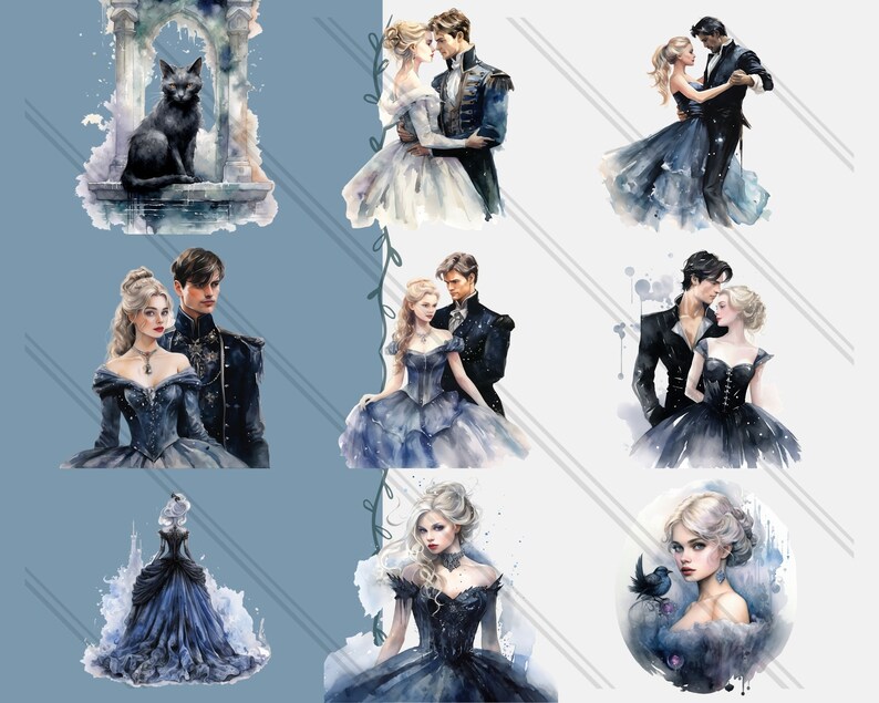 40 PNG Watercolour Gothic Cinderella Clipart, Watercolor, Cinderella ...