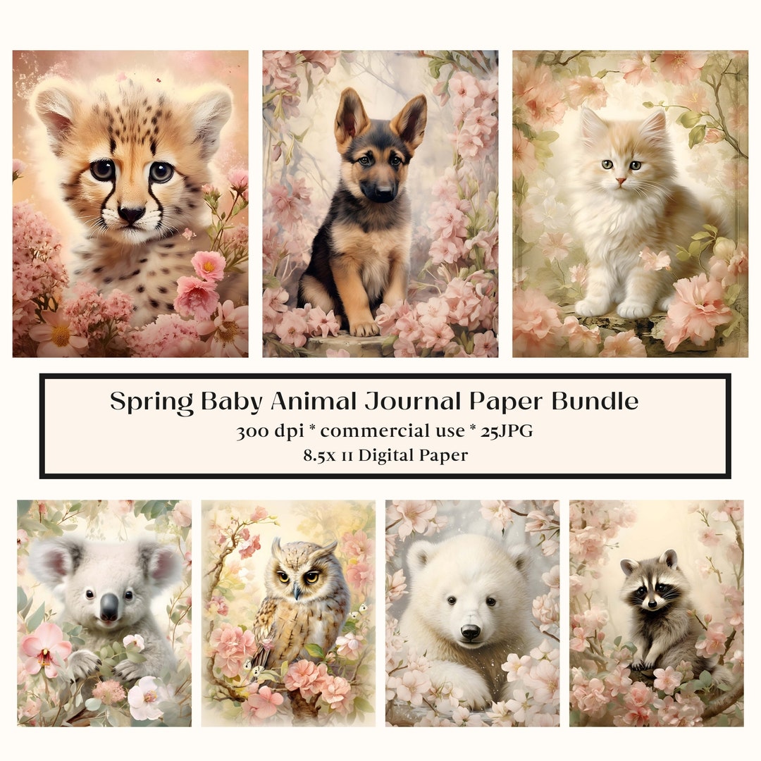 25 Watercolor Spring Baby Animal Junk Journal Printable Pages, Woodland ...