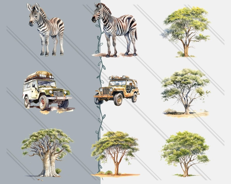 52 Safari Animals Clipart Watercolor Bundle, Jungle Safari PNG, African ...