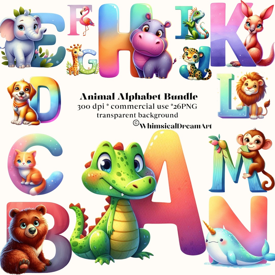 Animal Alphabet Clipart Decorative Letters, Alphabet Clipart, Letter ...