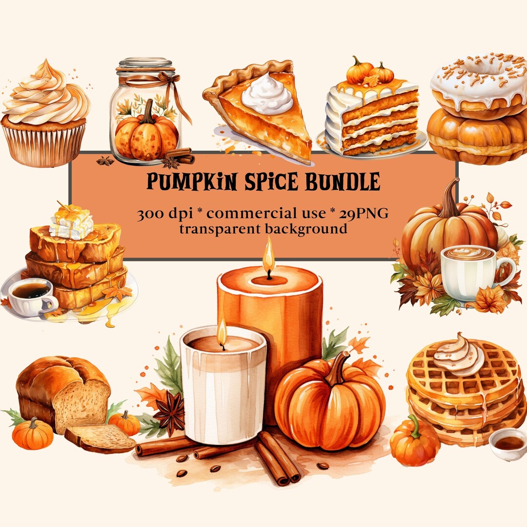 29 Watercolor Pumpkin Spice Clipart Bundle, Cozy Fall Images, Pumpkins ...