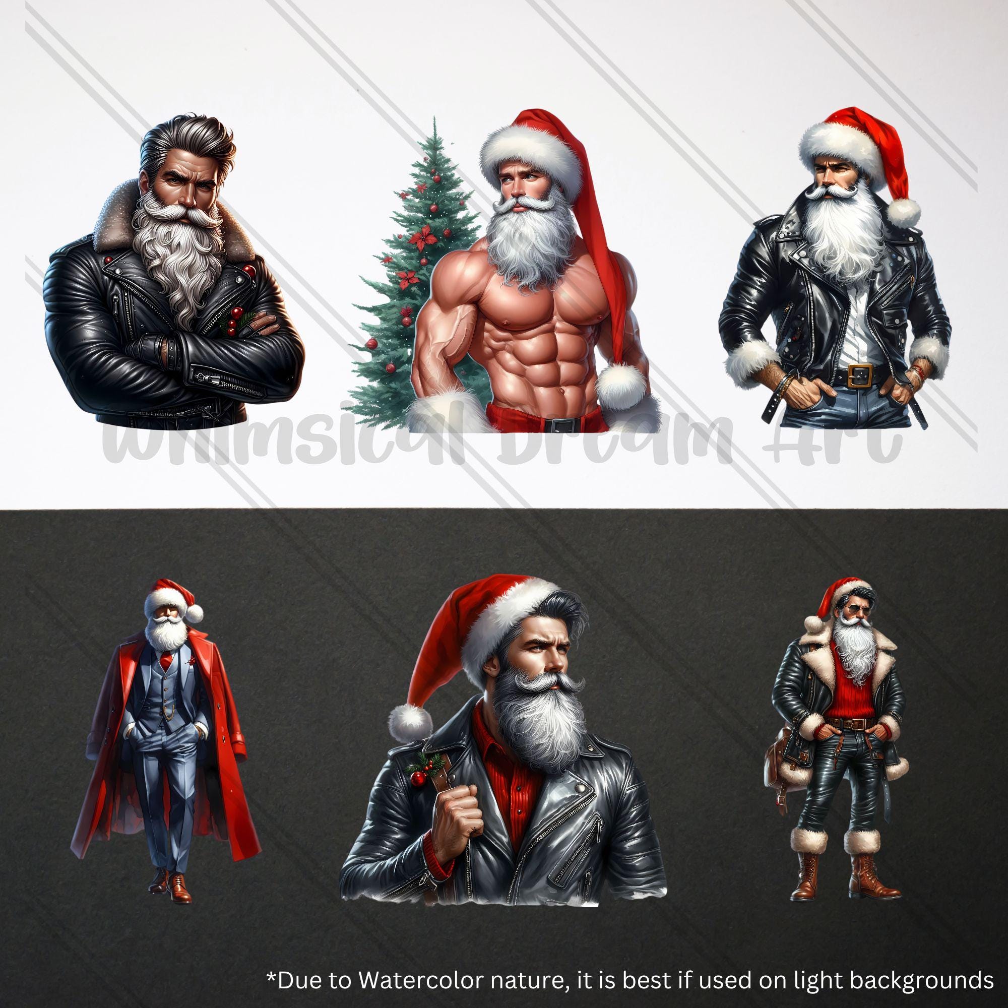 24 Santa Daddy Clipart Bundle, Handsome Santa Png , Biker Santa Clipart ...