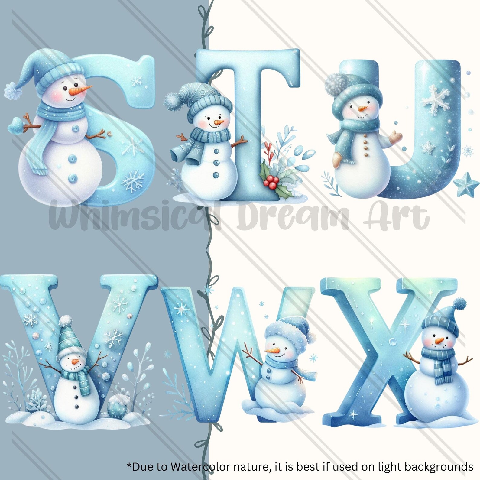 Snowmen Clipart Decorative Letters, Commercial Use Digital Art, Snowman ...