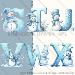 Snowmen Clipart Decorative Letters, Commercial Use Digital Art, Snowman ...