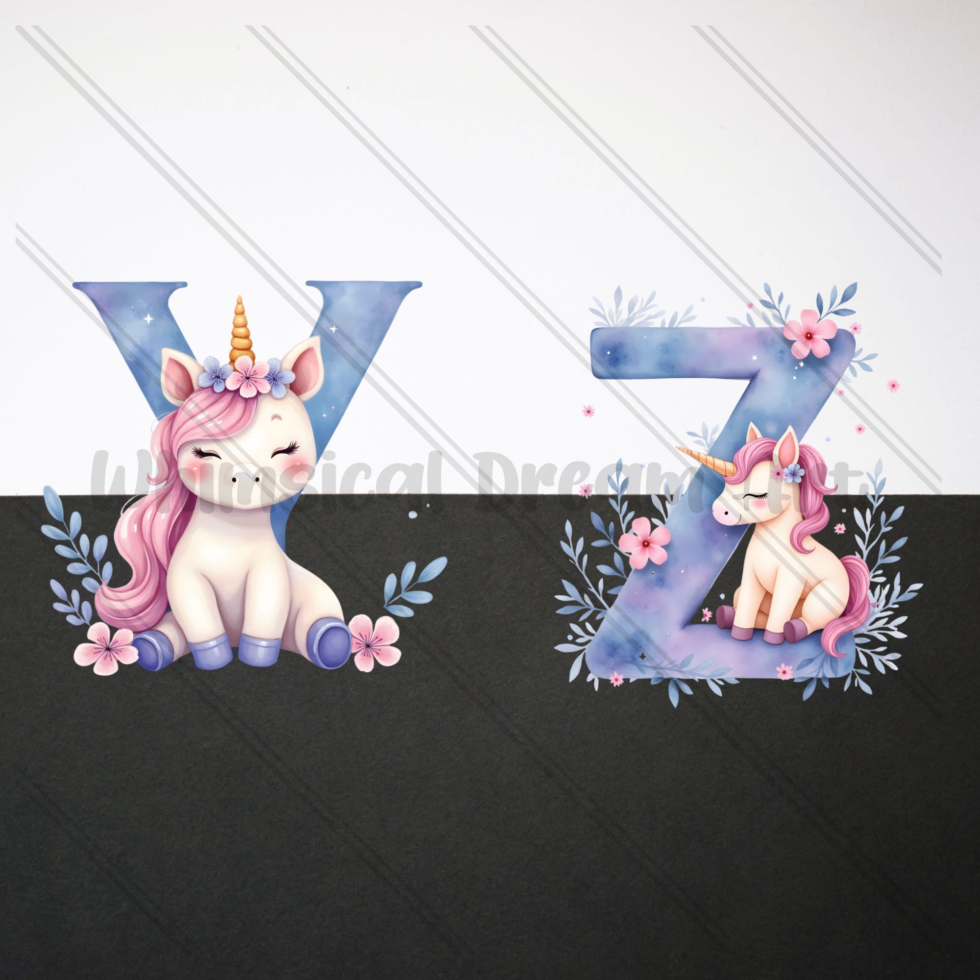 Purple Unicorn Clipart Decorative Letters, Uppercase Alphabet Set ...