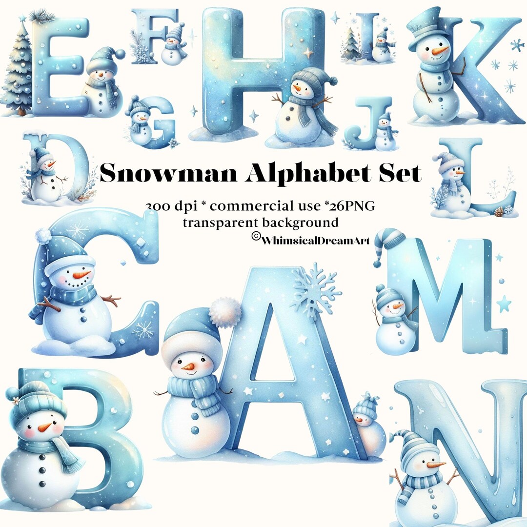Snowmen Clipart Decorative Letters, Commercial Use Digital Art, Snowman ...