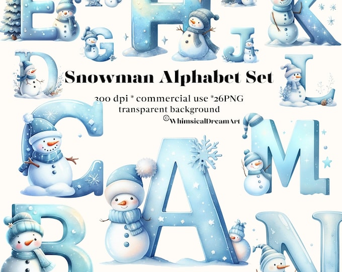 Christmas Alphabet PNG Bundle, Snowman Letters PNG, Christmas Snowman ...