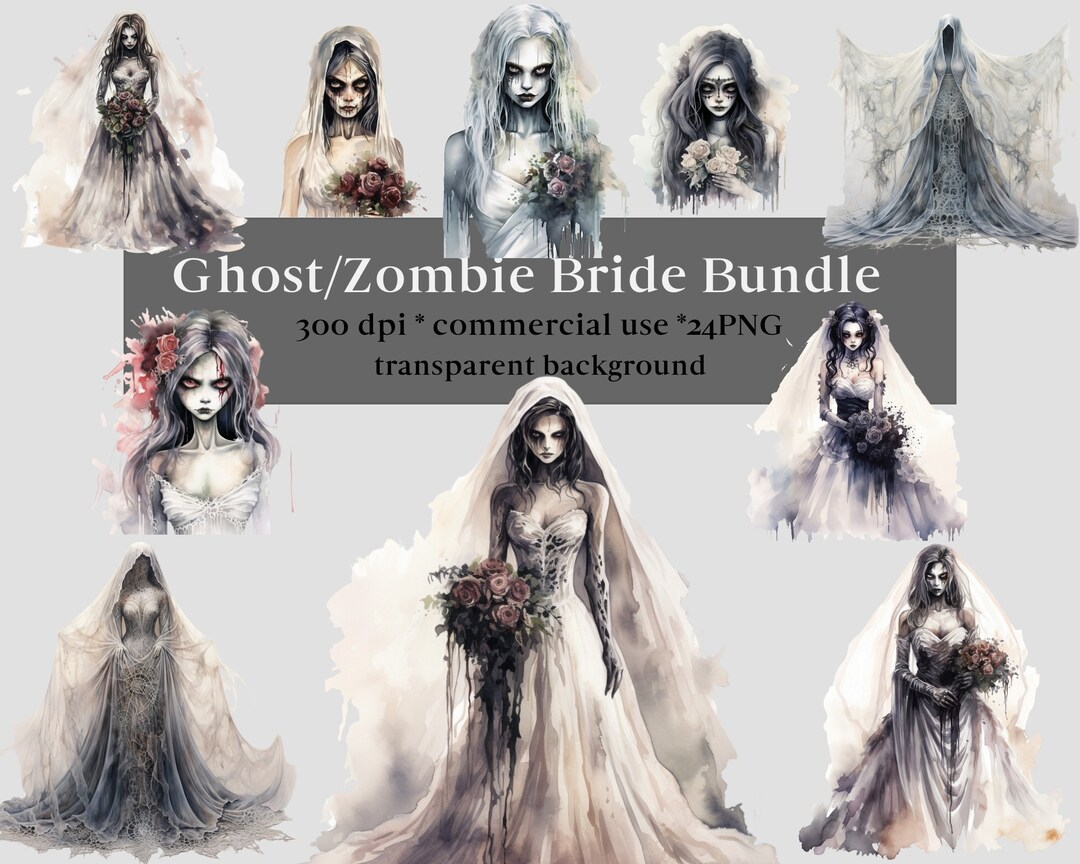 24 Watercolour Ghost Bride Clipart Images, Spooky Clipart, Digital ...