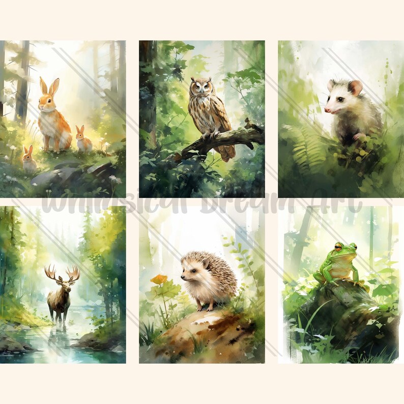 25 Woodland Animal Digital Paper, Watercolor Forest Printable Pages ...