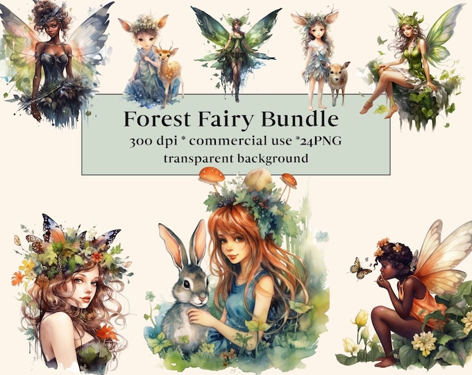 36 Emerald Fairy PNG Clipart Bundle, Watercolor Fantasy Green Fairy Art ...