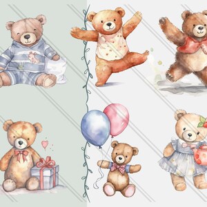 21 Watercolor Teddy Bear Clipart, Watercolor Baby Shower Clipart, Blue ...