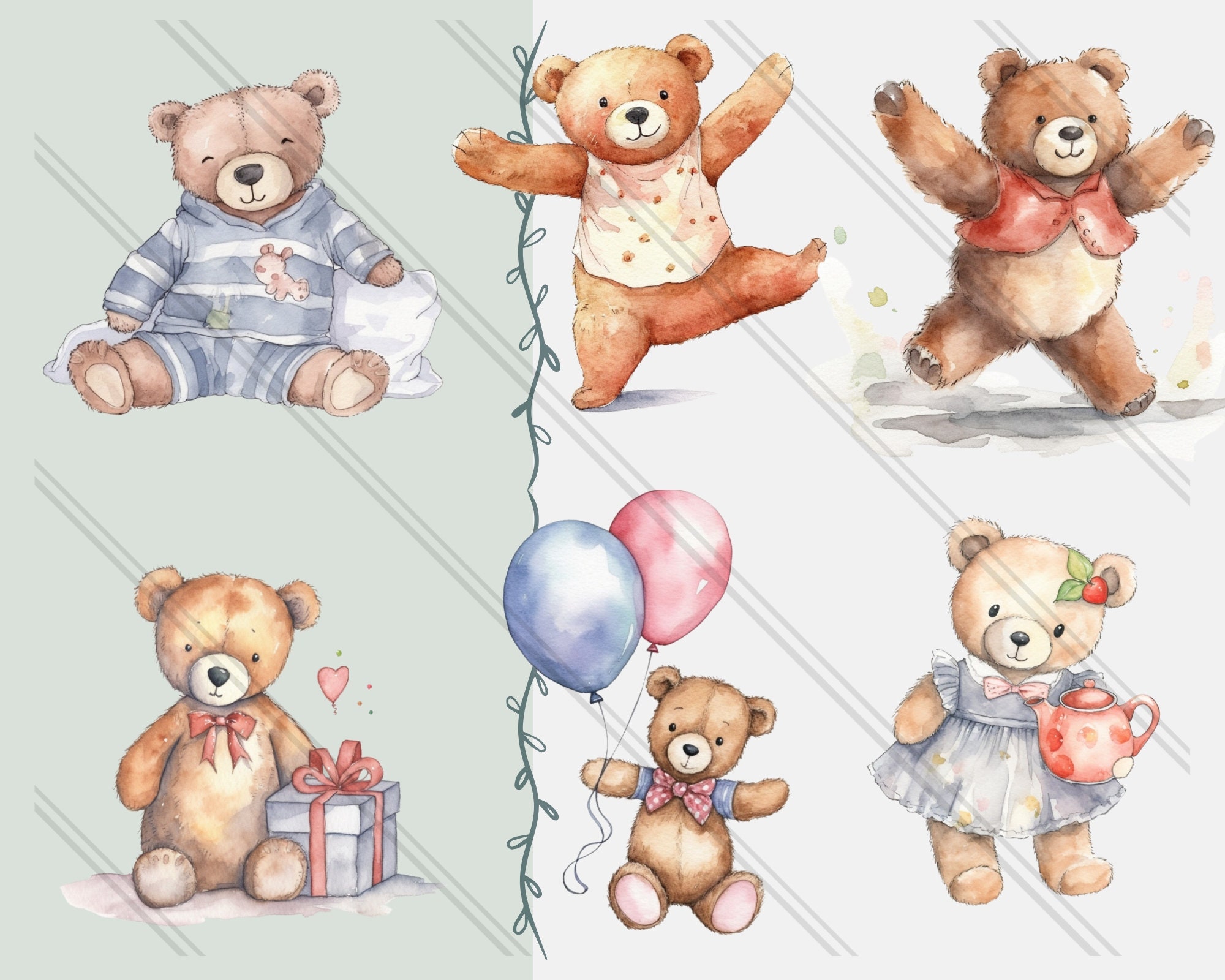 21 Watercolor Teddy Bear Clipart, Watercolor Baby Shower Clipart, Blue ...