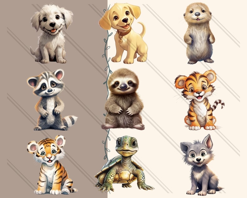 48 Cute Baby Animals Clipart Watercolor Bundle, Jungle Safari PNG ...