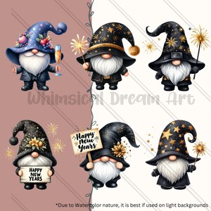 32 Happy New Year Gnomes PNG Collection, Watercolor Festive Gnome ...