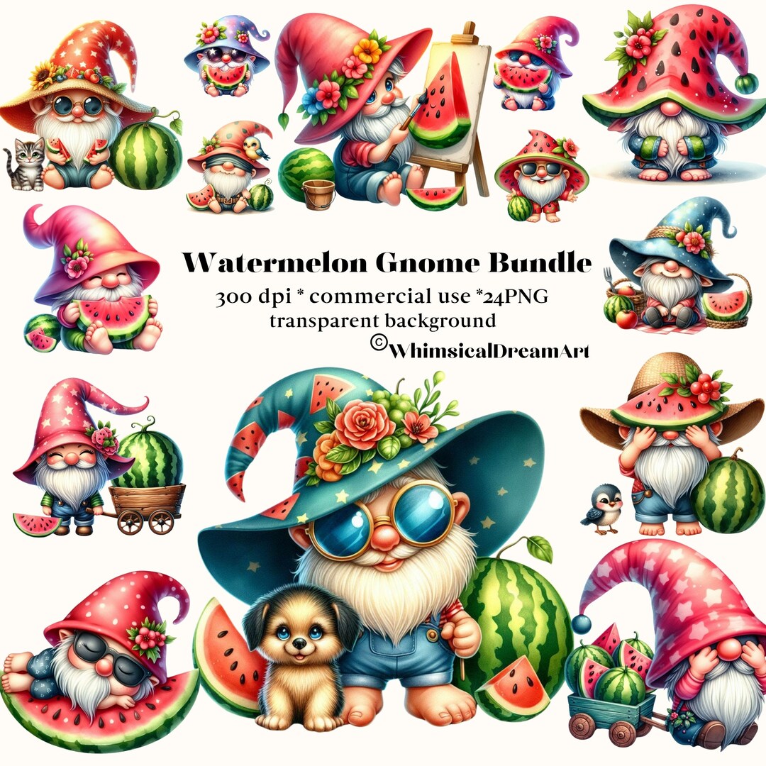 24 Watermelon Gnomes PNG Bundle Collection, Gardening Gnomes ...