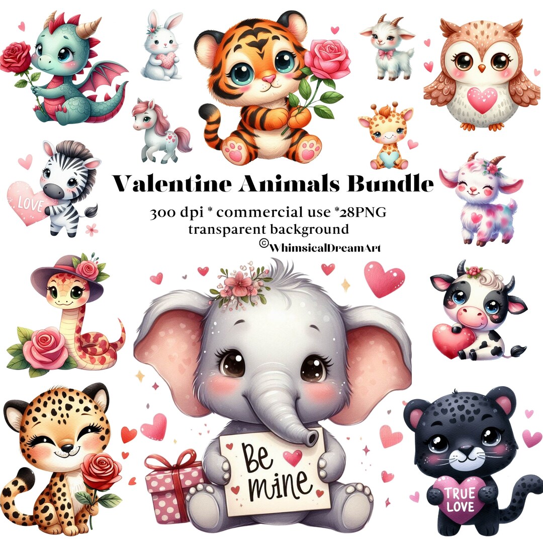 28 Valentine Baby Animals PNG Collection, Valentines Day Clipart ...