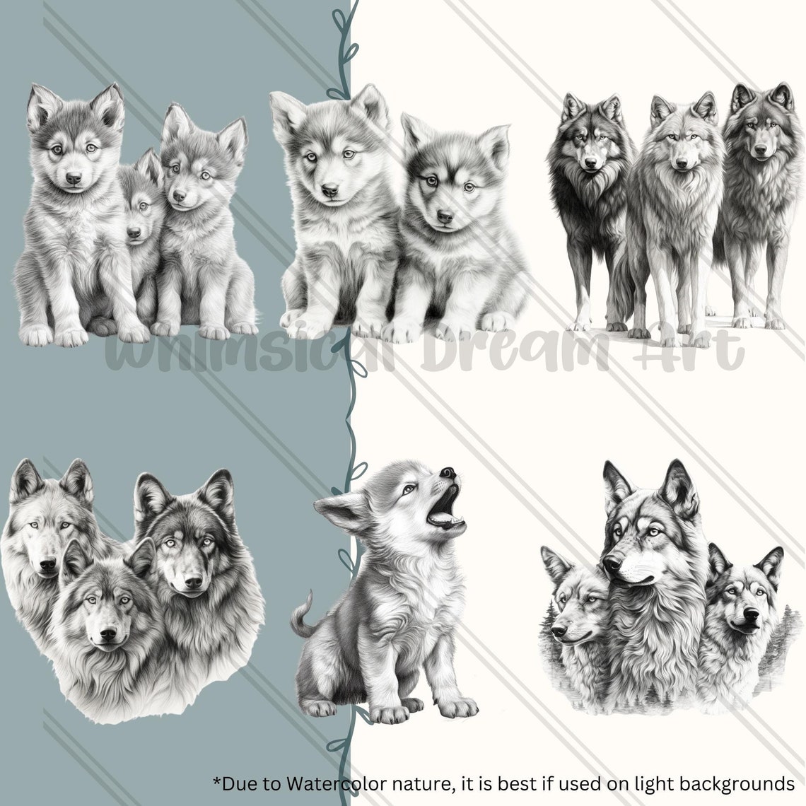 26 Vintage Wolf PNG Collection , Watercolor Wolves Pack, Wolf Pack ...