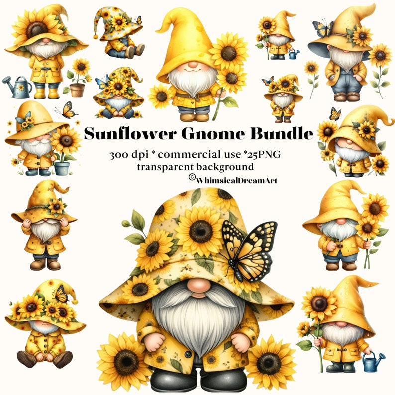 25 Sunflower Gnomes PNG Bundle Collection, Gardening Gnome Sublimation ...