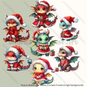 25 Watercolor Cute Christmas Fantasy Dragon Clipart, Baby Dragon PNG ...