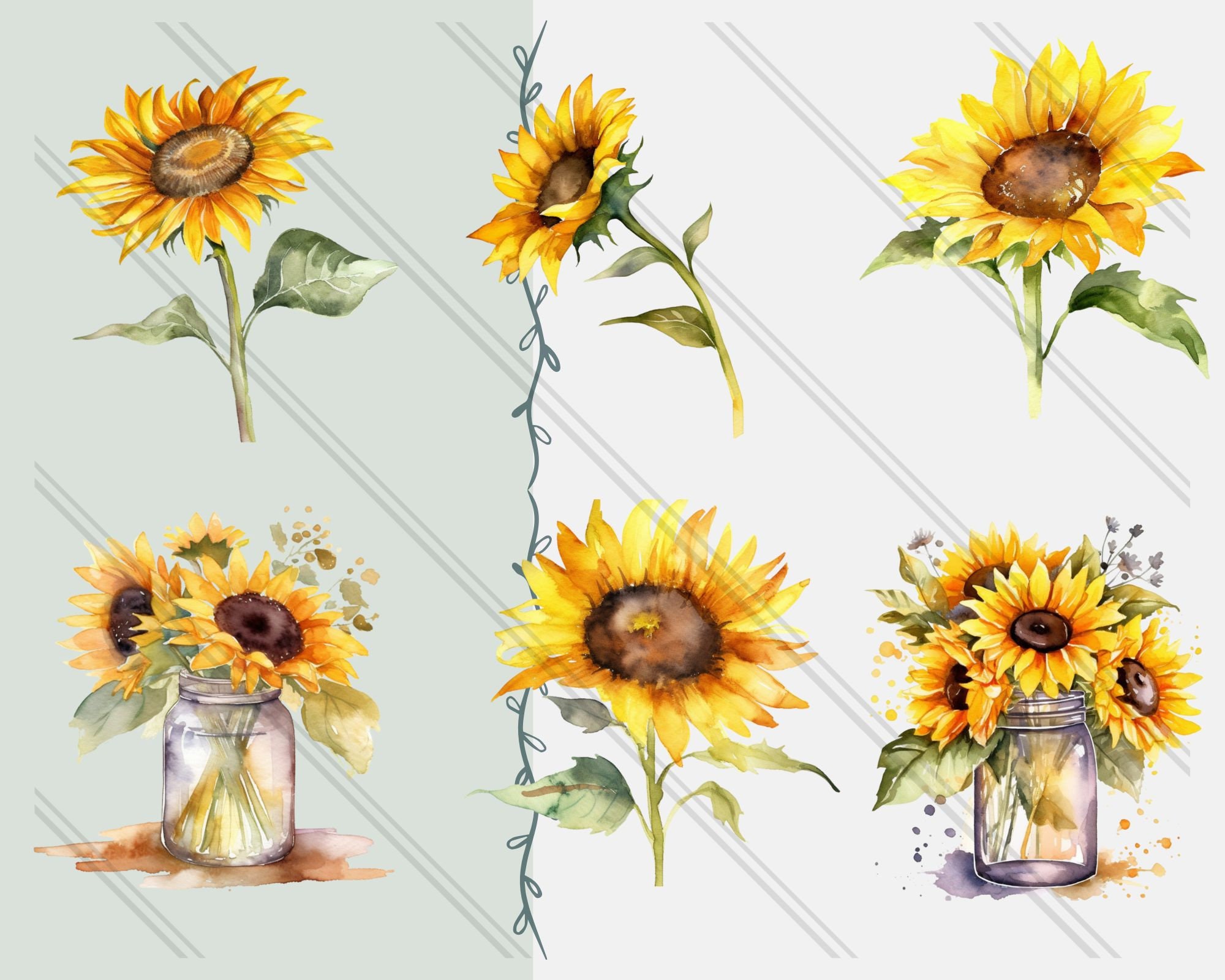 21 Watercolor Sunflowers Clipart Bundle Fall Sunflower - Etsy