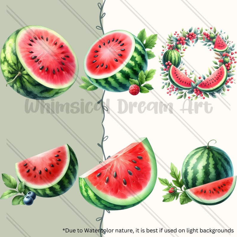 24 Watercolor Watermelon PNG Bundle- Commercial Use, Summer Fruit ...