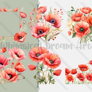 27 Watercolor Poppies Clipart - Floral California Poppy Flowers and ...