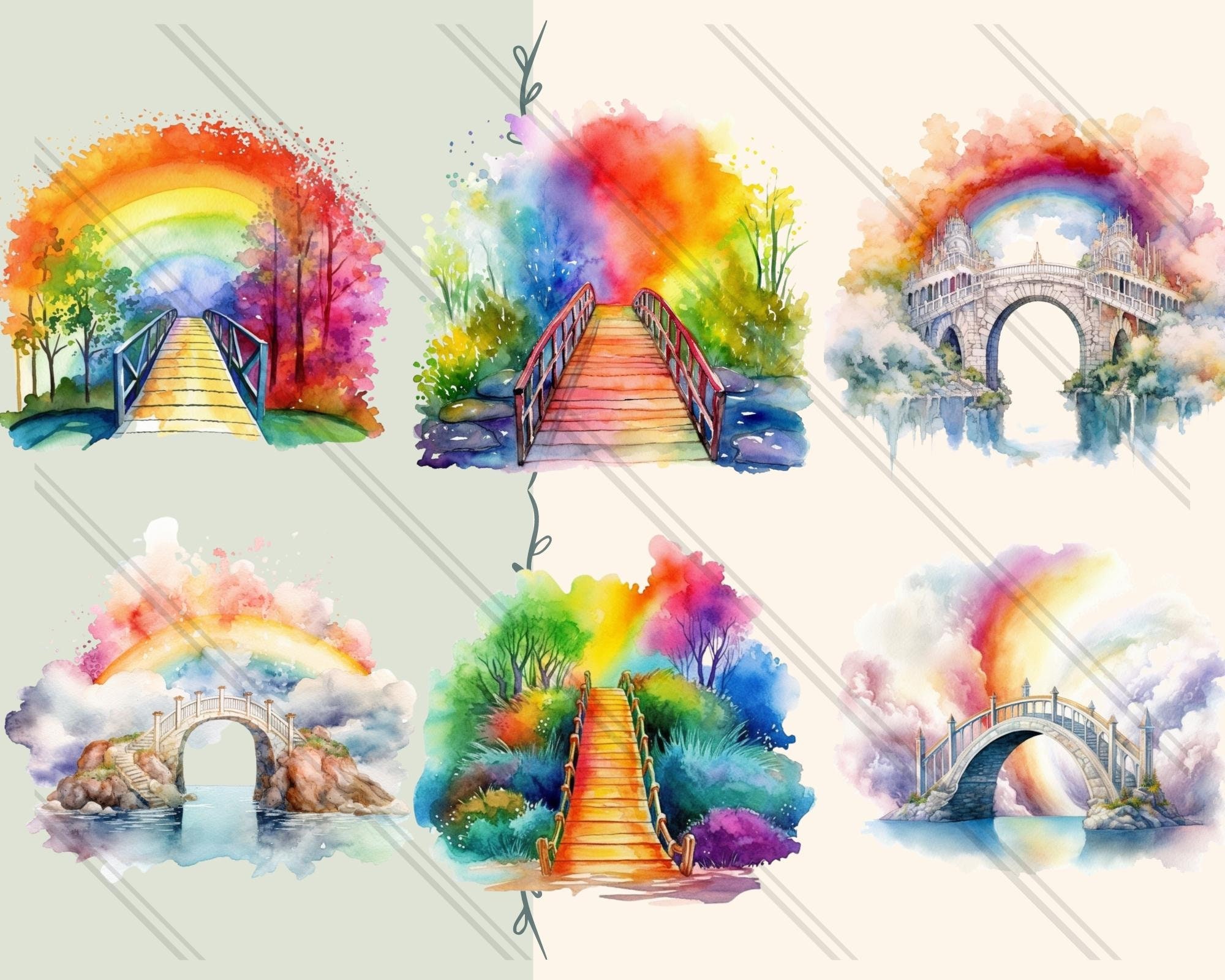 24 Watercolor Rainbow Bridges Clipart Pet Memorial Cloudy - Etsy
