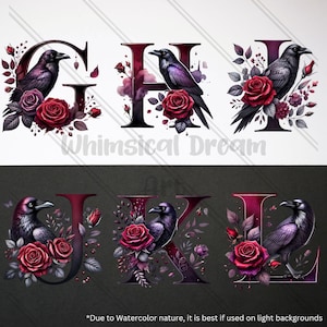 Dark Raven Clipart Decorative Letters, Uppercase Alphabet Set, Clipart ...